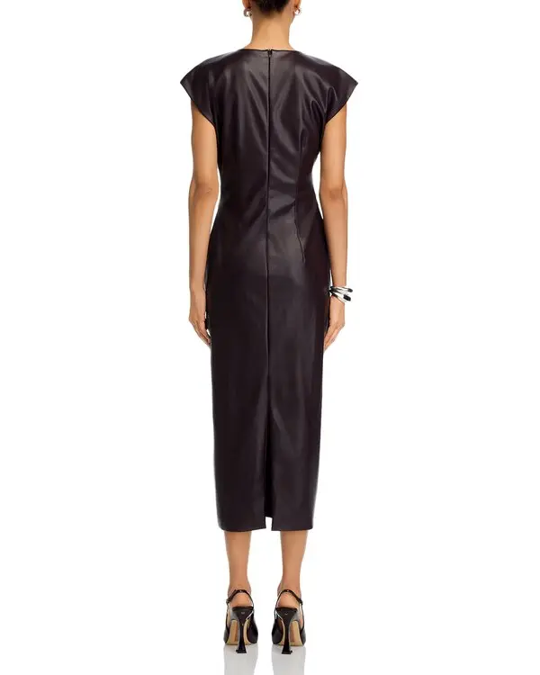 brown dress belt mens Faux Leather Midi Dress BROWN / M