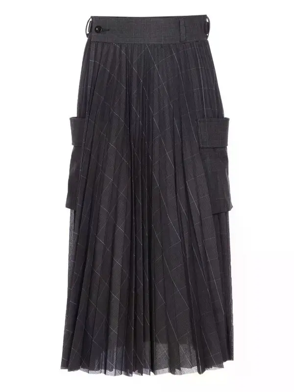 Sacai Check-pattern Pleated Skirt