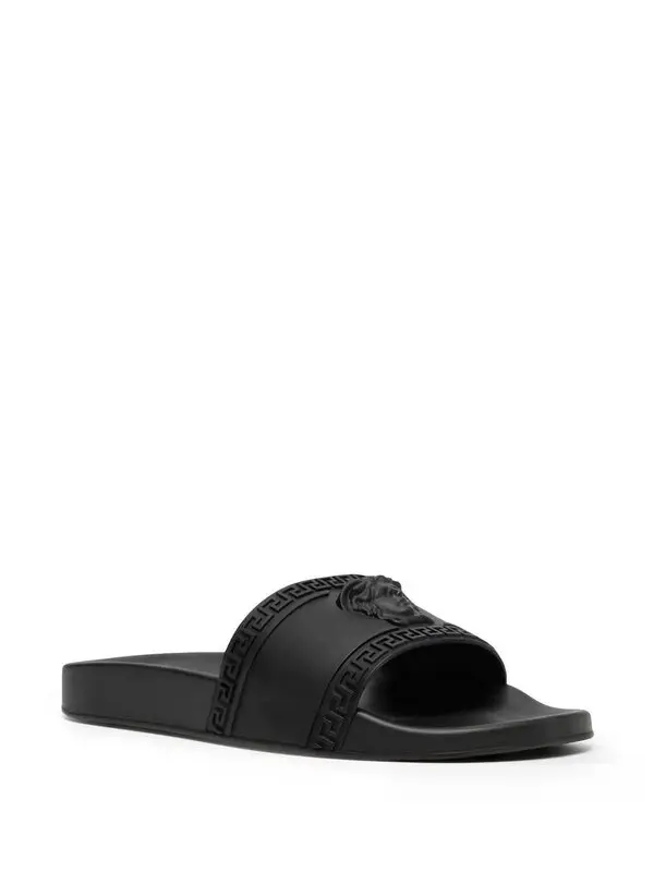 Versace Medusa Head Motif Slides - Black