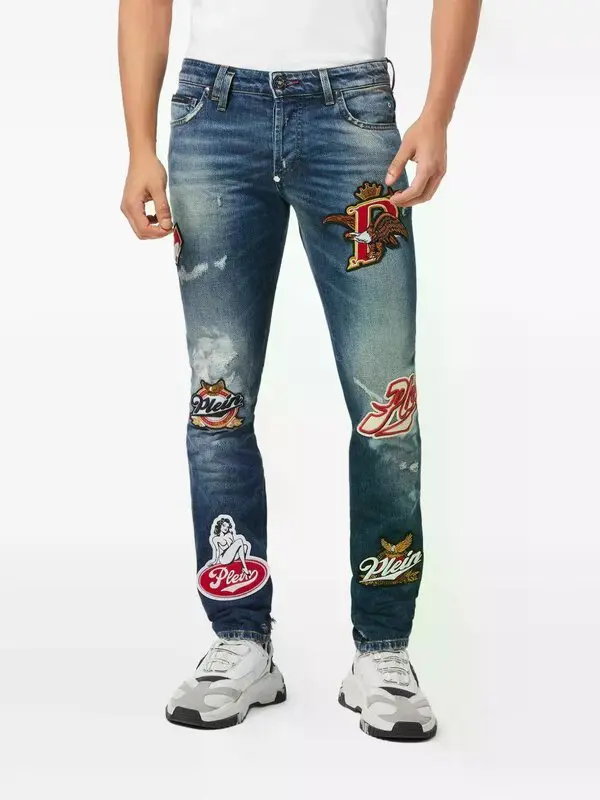 Philipp Plein Super Straight Cut Jeans With Patches