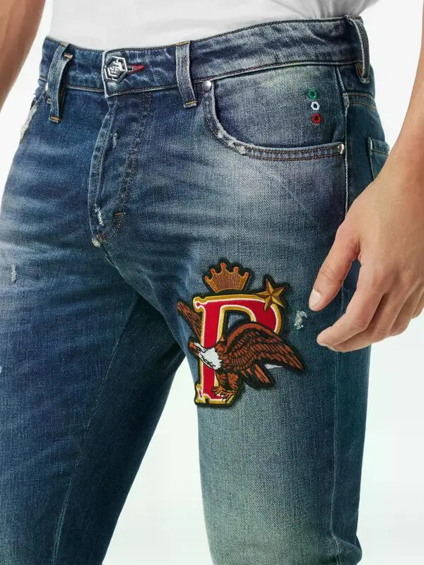 Philipp Plein Super Straight Cut Jeans With Patches