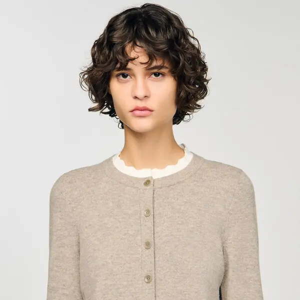 Sandro Fine Knit Cardigan With Contrast Cuffs