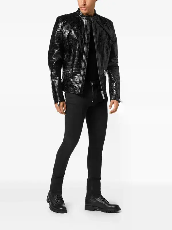 Philipp Plein Crocodile-embossed Biker Jacket