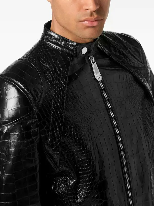 Philipp Plein Crocodile-embossed Biker Jacket