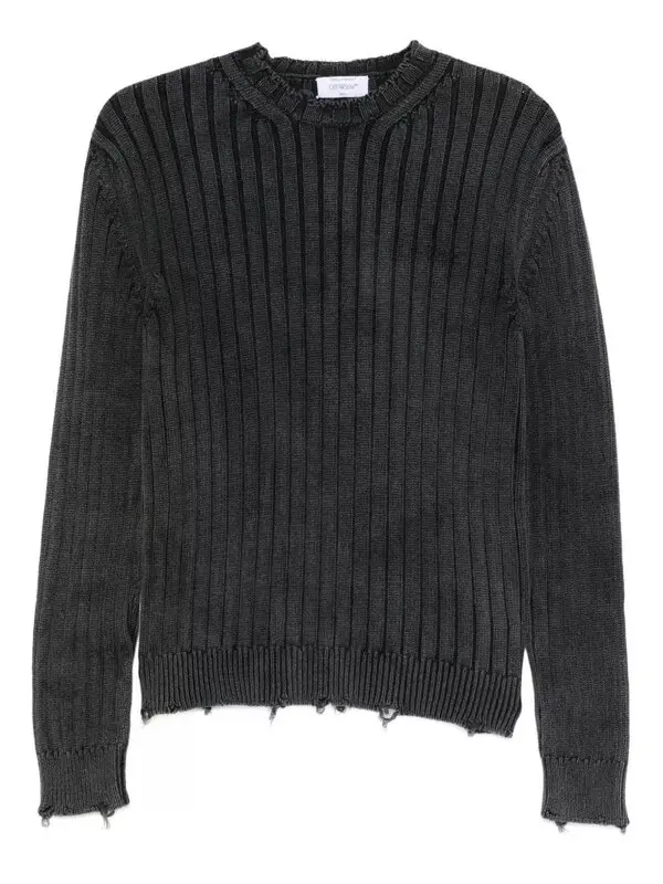 Off-White Ribbed Distressed-finish Sweater
