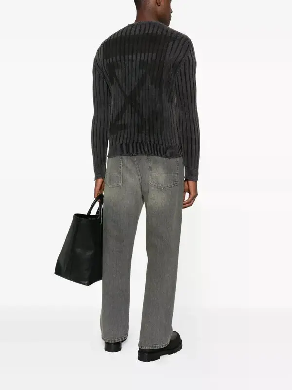 Off-White Ribbed Distressed-finish Sweater