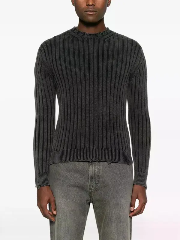 Off-White Ribbed Distressed-finish Sweater