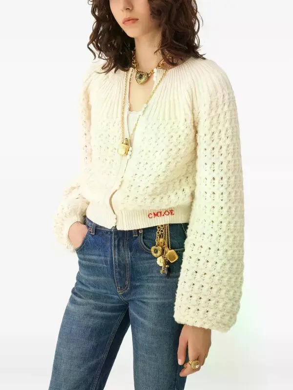 Chloé Balloon-sleeve Open-knit Cardigan - Neutrals