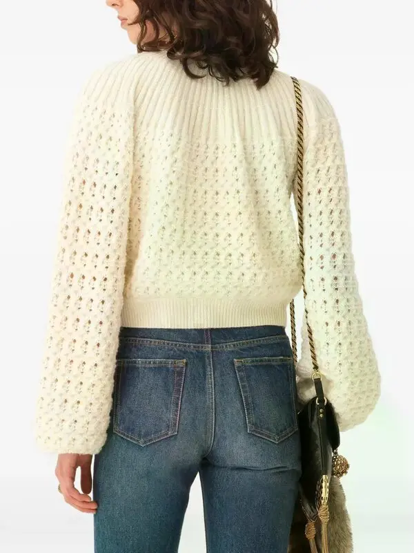Chloé Balloon-sleeve Open-knit Cardigan - Neutrals