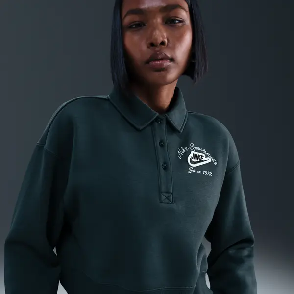 Nike Sportswear Phoenix Fleece Loose Collared Pull-over Top - Green