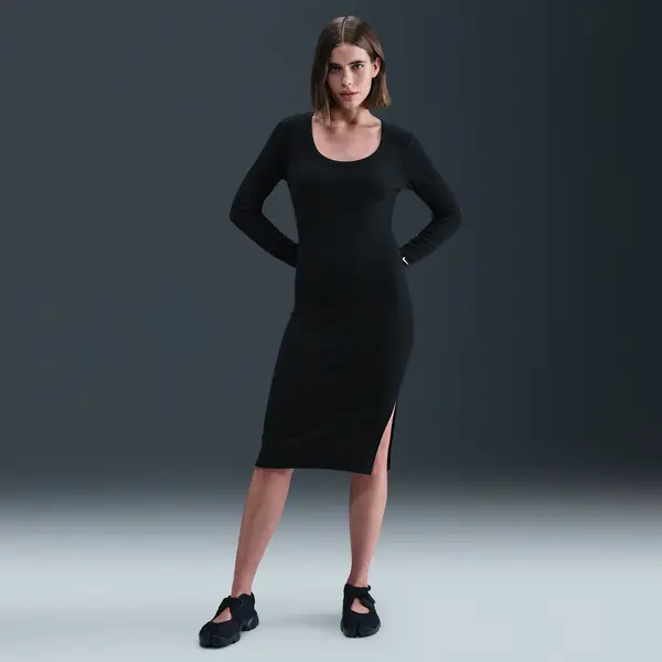 Nike Sportswear Chill Knit Tight Long-Sleeve Midi Mini-Rib Dress