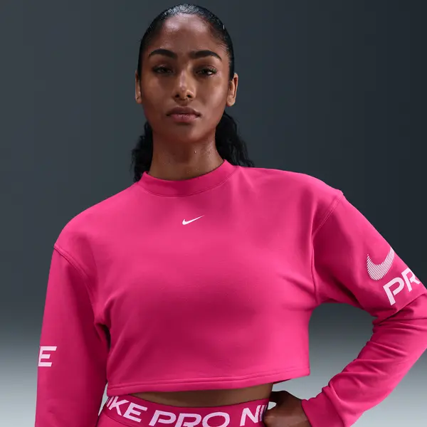 Nike Pro Dri-fit Loose Crew-neck French Terry Sweatshirt - Pink