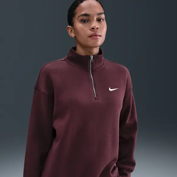 Nike Sportswear Phoenix Fleece Oversized 1/4-zip Long Sweatshirt - Red