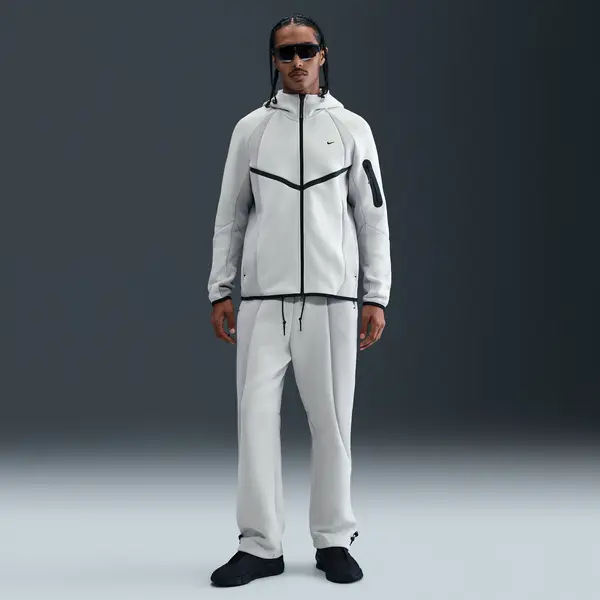 Nike Tech Color-block Open-hem Fleece Pants - Grey