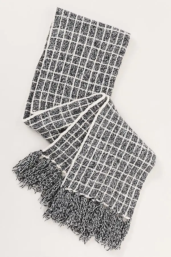 Varley Ldsey Frge Check Knit Scarf - Charcoal Marl