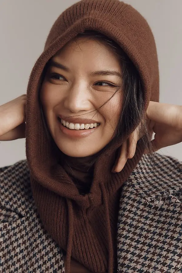Anthropologie Ribbed Knit Hood - Chocolate