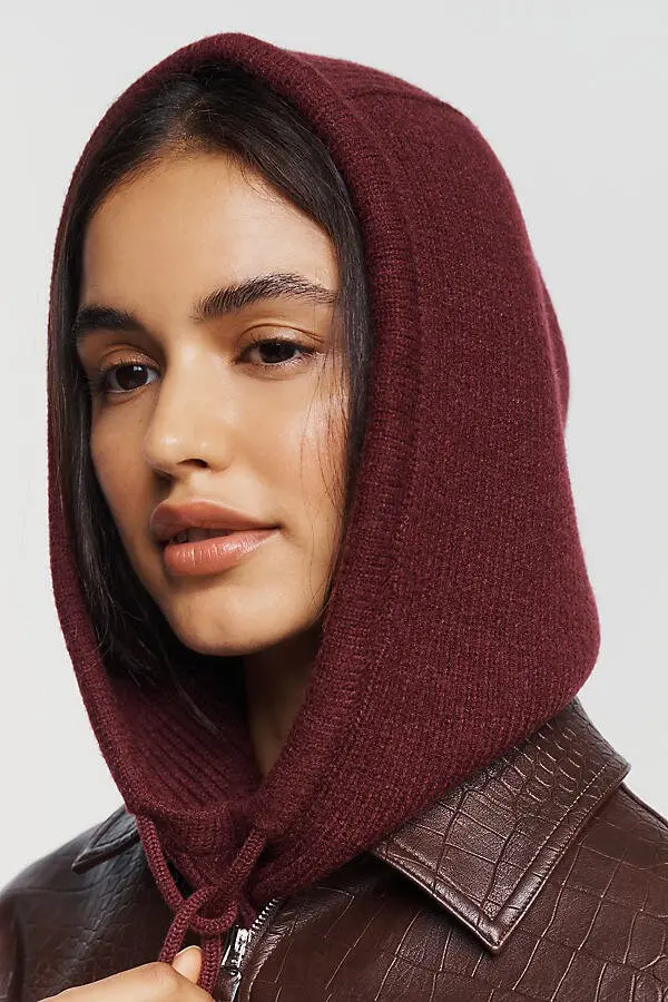 Anthropologie Ribbed Knit Hood - Wine