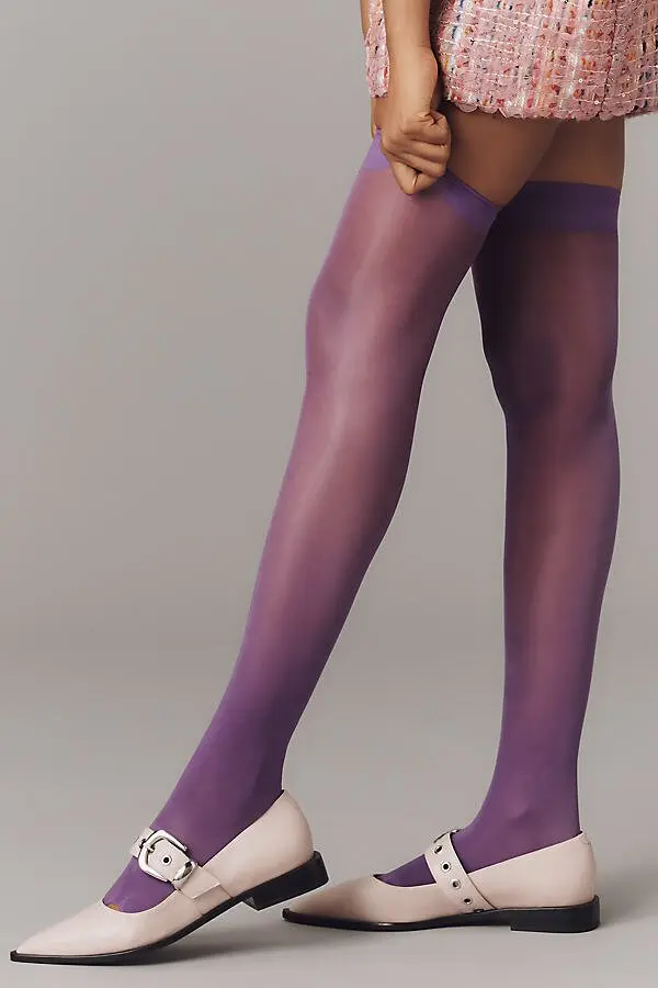 LECHERY® Silky Stirrup Thigh-high Tights - Purple