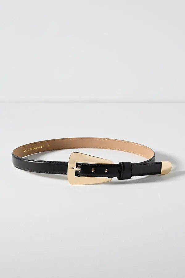 Anthropologie Tailored Western Belt - Black Leather / Gold