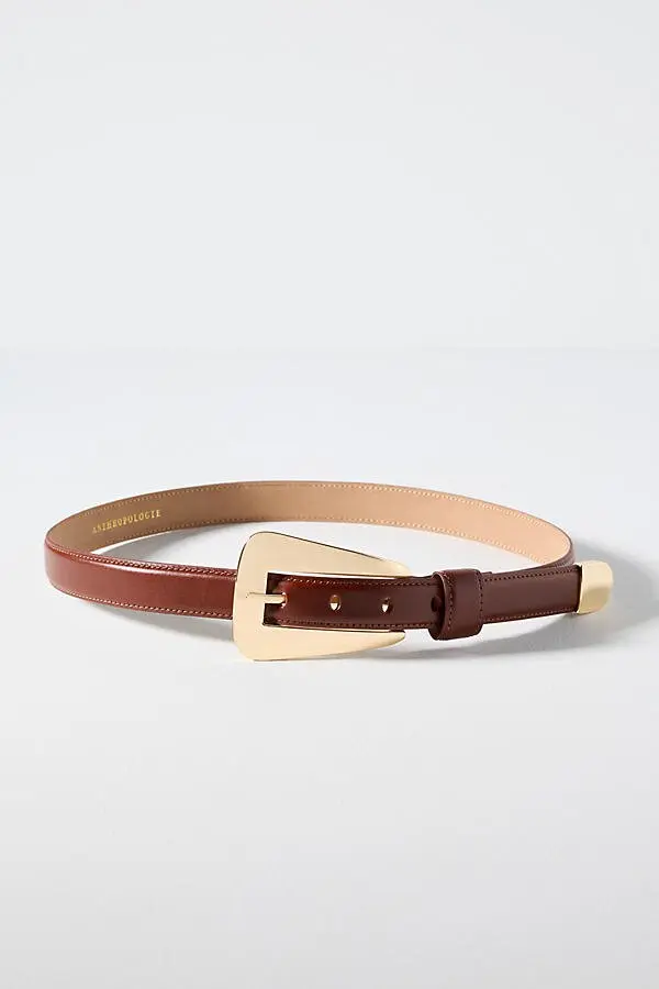 Anthropologie Tailored Western Belt - Brown Leather W/gold