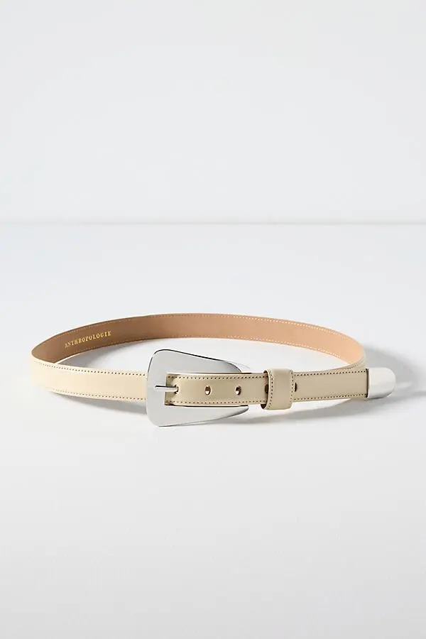 Anthropologie Tailored Western Belt - Cream Leather / Silver