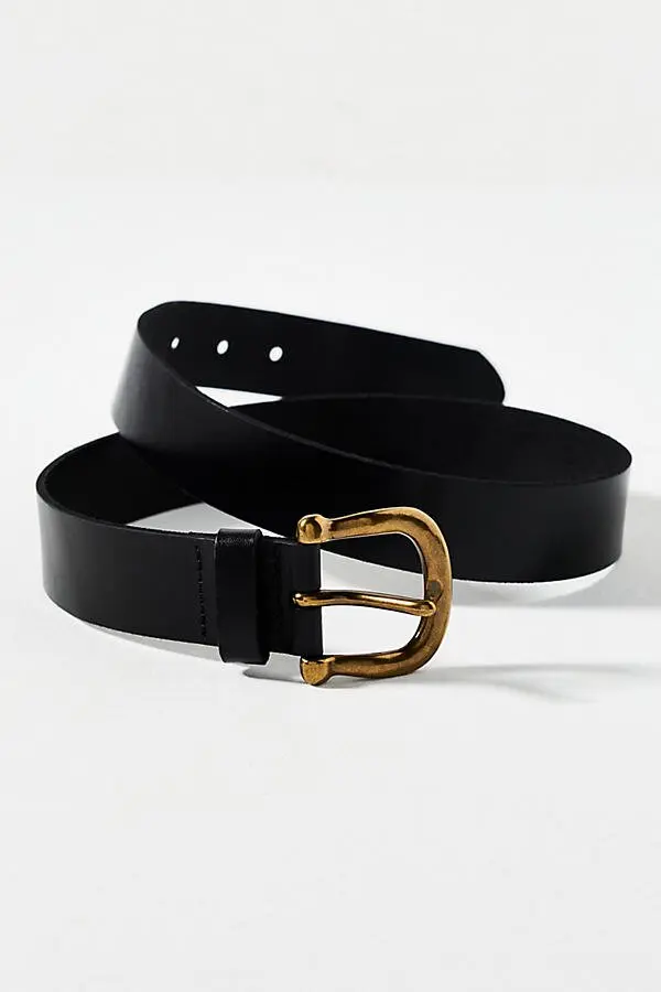Anthropologie Horseshoe Buckle Belt - Black/gold