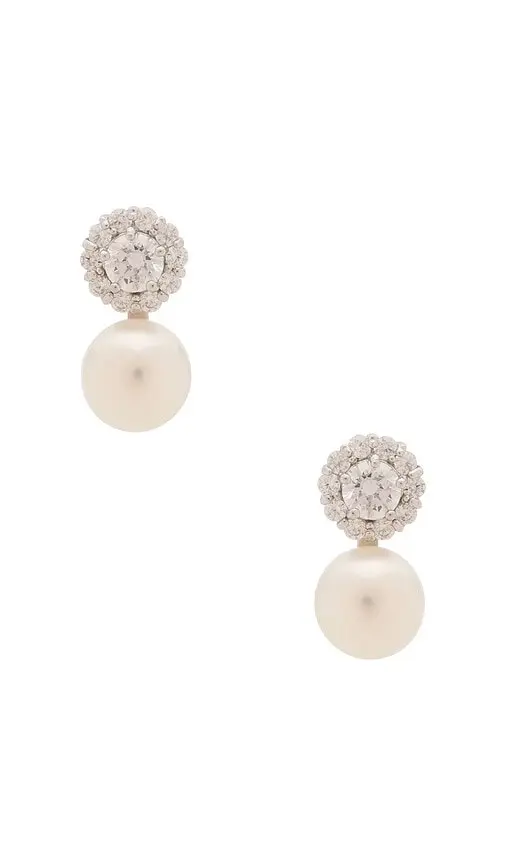 Shashi Halo Stud Pearl Drop Earrings - Silver & Pearl