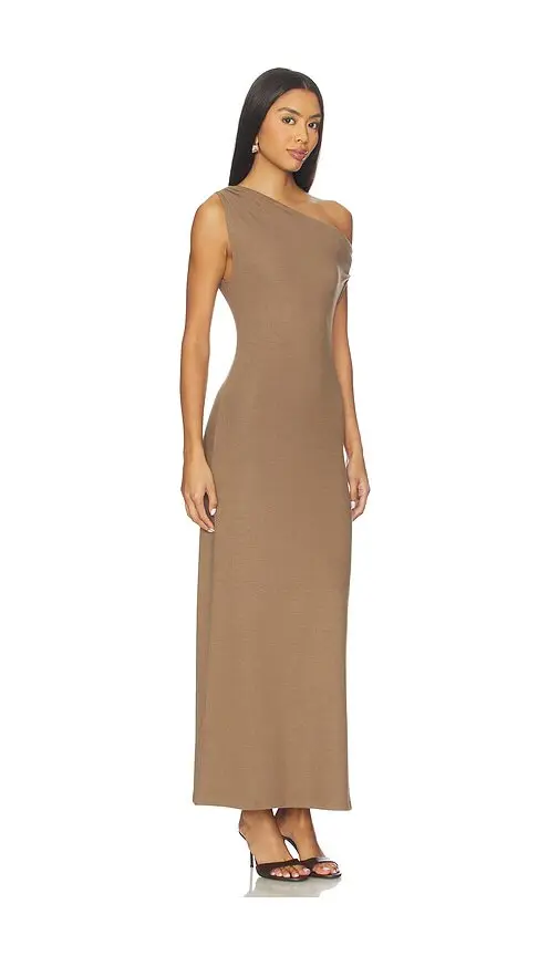 LESET Lauren Ruched Asymmetrical Shoulder Dress - Walnut