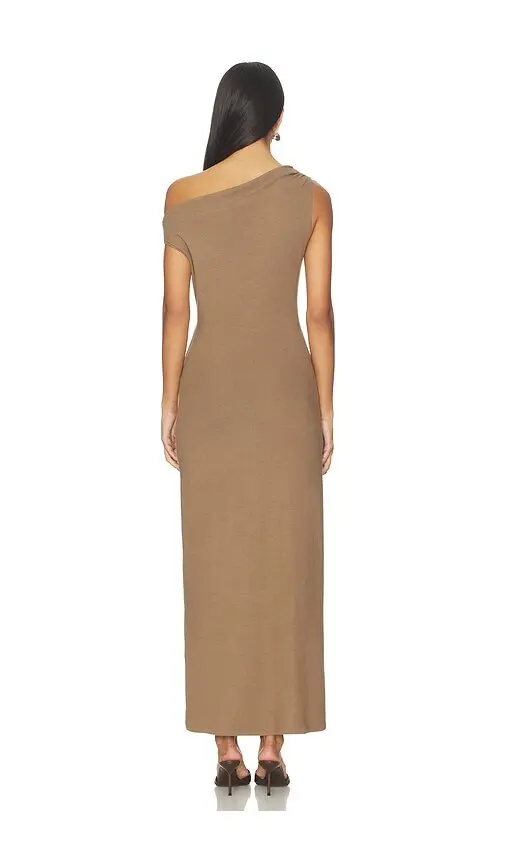 LESET Lauren Ruched Asymmetrical Shoulder Dress - Walnut