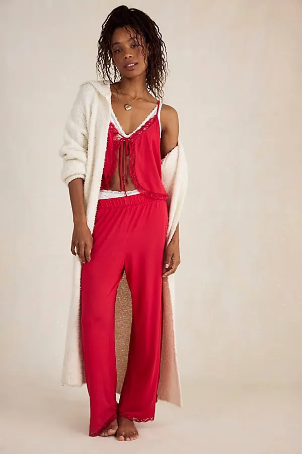 Free People Intimately Sleepless Summer Pant Set - Luxe Red Combo
