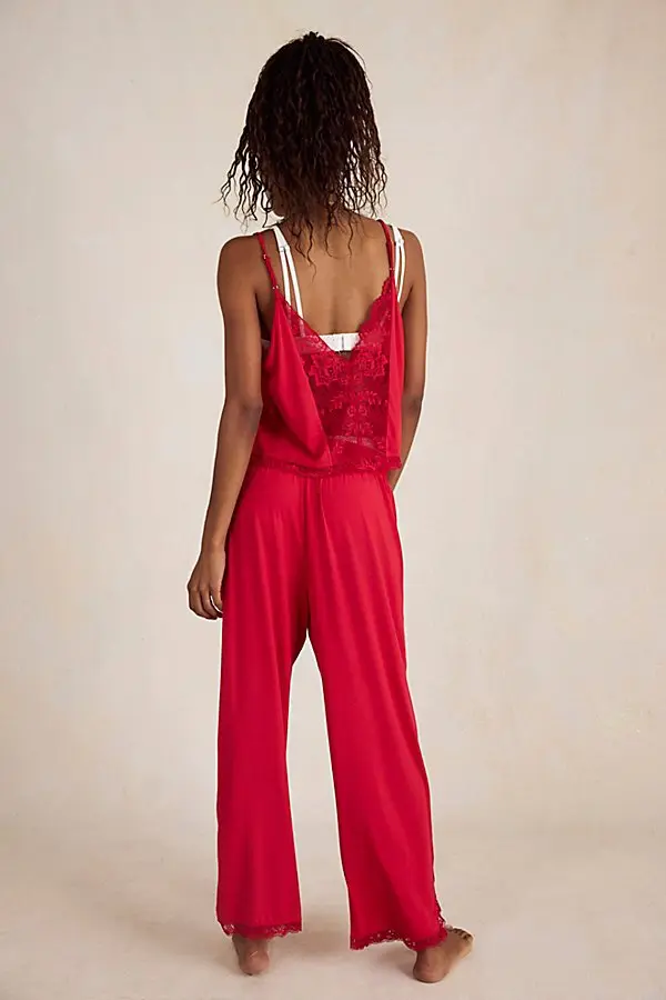 Free People Intimately Sleepless Summer Pant Set - Luxe Red Combo