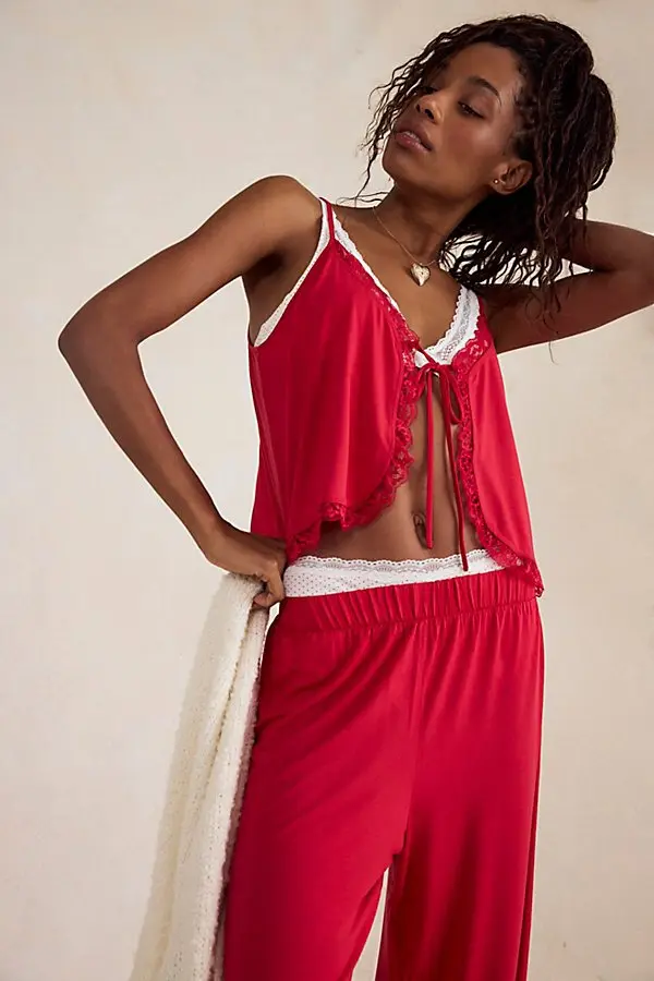 Free People Intimately Sleepless Summer Pant Set - Luxe Red Combo