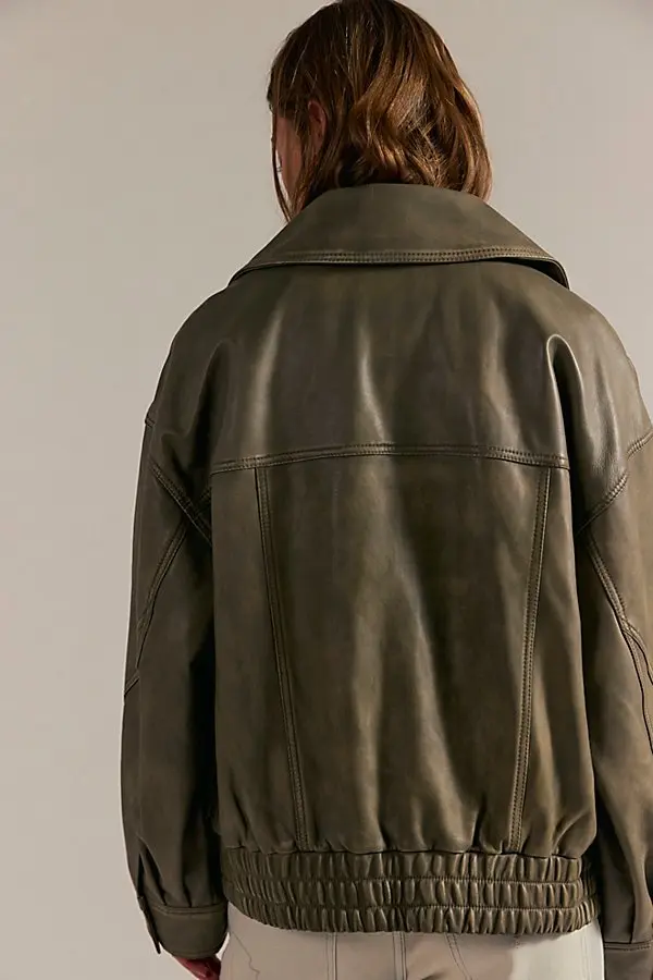 Free People We The Free Desert Moon Leather Bomber Jacket