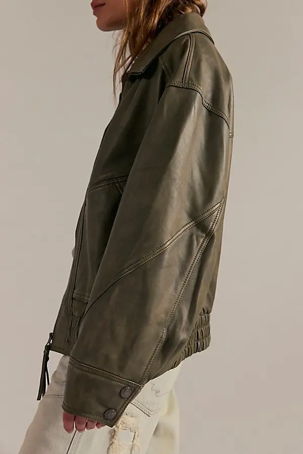 Free People We The Free Desert Moon Leather Bomber Jacket