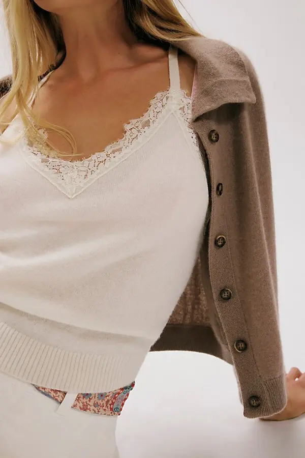 Free People Lace Cashmere Tank Top - Cloud Dancer