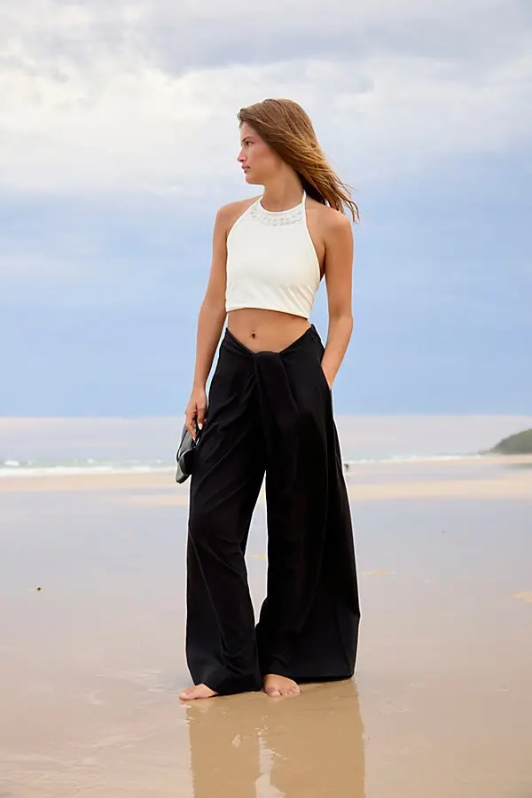Free People Sarong Knot Wide Leg Pants - Black