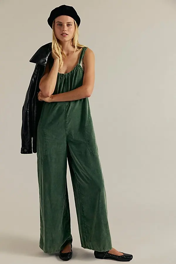 Free People We The Free Freebird Cord Jumpsuit - Rainforest