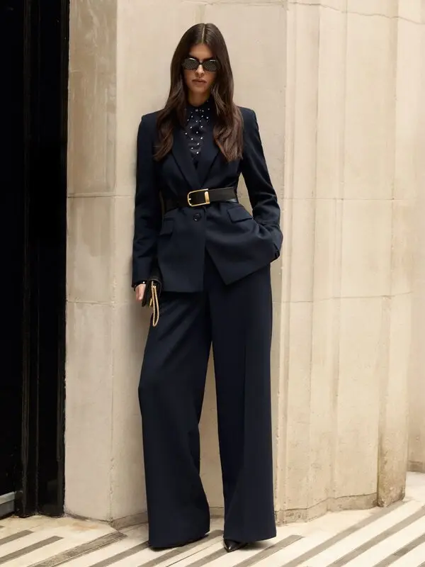 REISS Gabi Wide-leg Suit Trousers - Navy