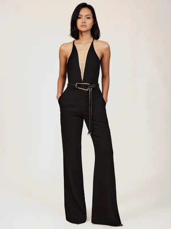 REISS Kamila Chain-detail Flared-leg Jumpsuit - Black