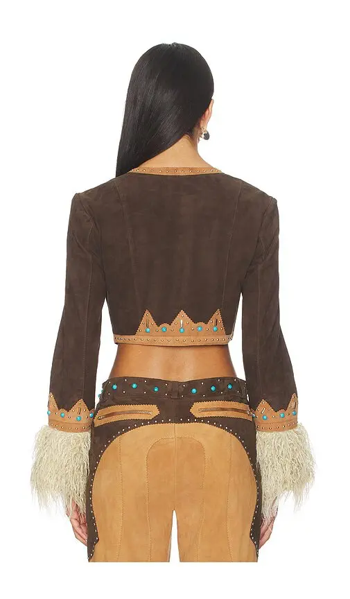 UNDERSTATED LEATHER X Revolve Cropped Leather Jacket With Studs And Faux Fur