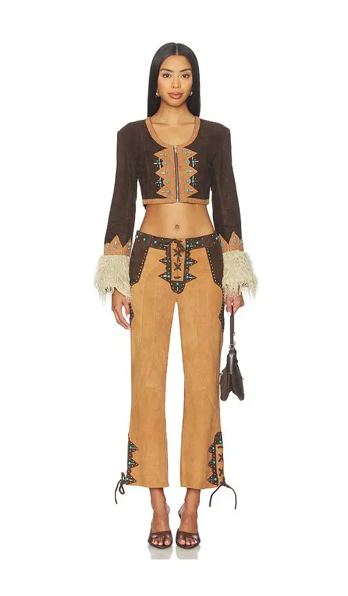 UNDERSTATED LEATHER X Revolve Cropped Leather Jacket With Studs And Faux Fur