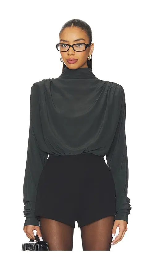 EAVES Saeunn Drape Neck Blouse - Grey