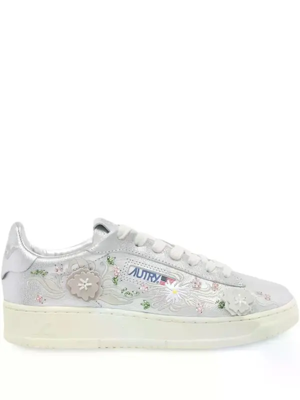 AUTRY Dallas Low Floral-embroidered Trainers - Silver