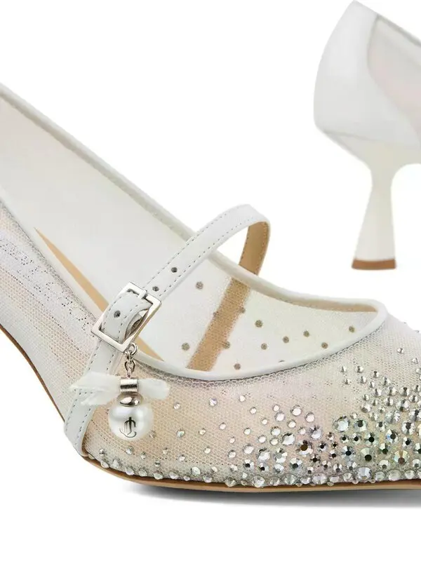JIMMY CHOO 85mm Aren Crystal-embellished Mesh Pumps - White
