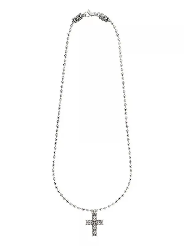 Emanuele Bicocchi Beaded Notre-dame Cross Chain Necklace - Silver