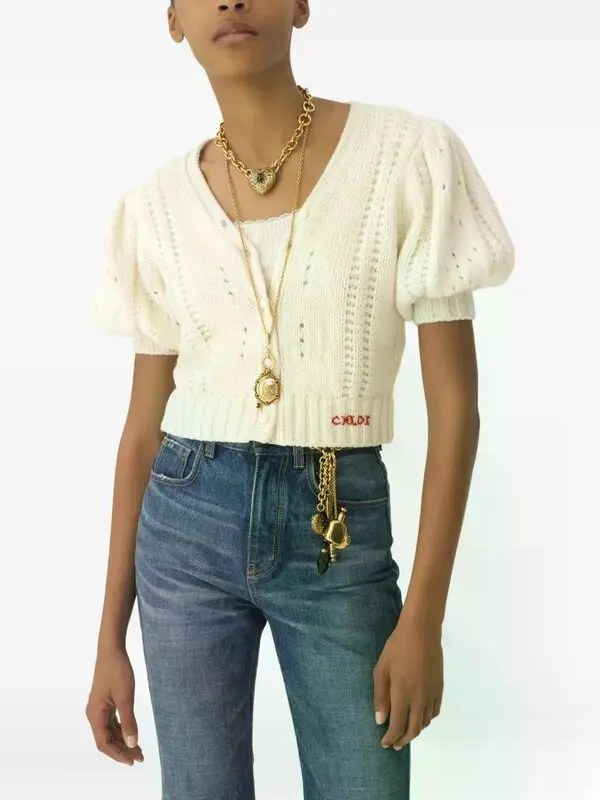 Chloé Button Puff-sleeve Cardigan