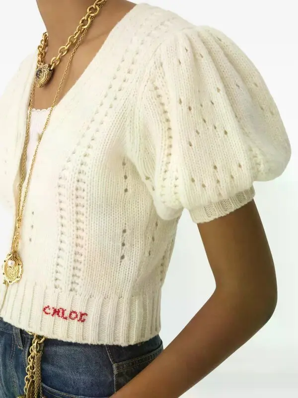Chloé Button Puff-sleeve Cardigan