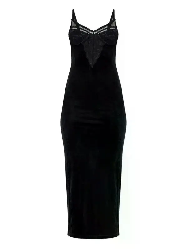 SELF-PORTRAIT Lace Velvet Midi Dress - Black