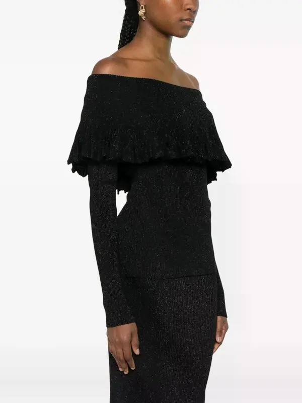 TWINSET Ruffled Off-shoulder Lurex Sweater