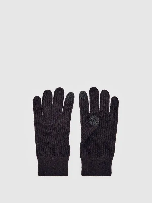 REISS Lawson Ribbed Merino Touchscreen Gloves - Chocolate Brown
